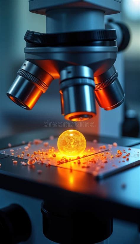 Modern Microscope Focuses On Vibrant Specimen High Tech Equipment Details Scientific Research