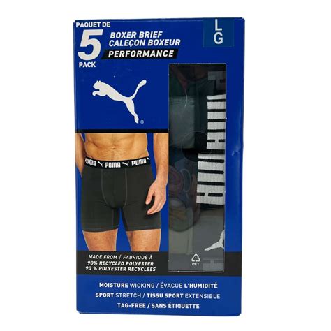 Puma Mens Black Multicolour Performance Boxer Briefs 5 Pack Size