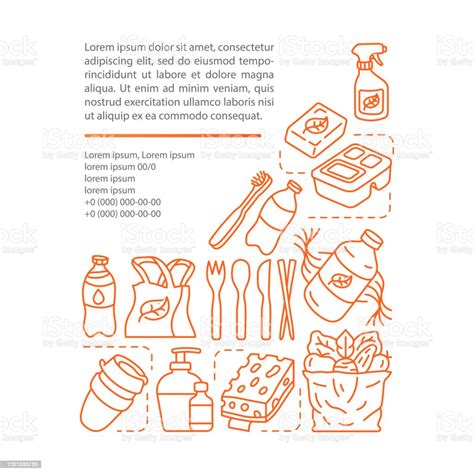 제로 폐기물 기사 페이지 벡터 템플릿 브로셔 잡지 선형 아이콘과 텍스트 상자소책자 디자인 요소 폐기물 관리 인쇄 디자인 텍스트