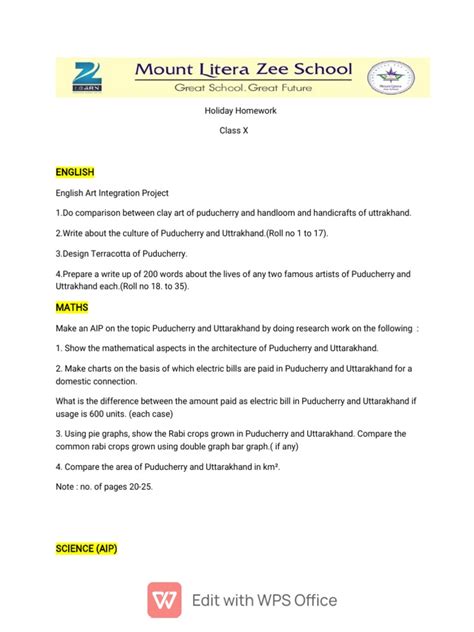 Holiday Homework Class 10th Pdf