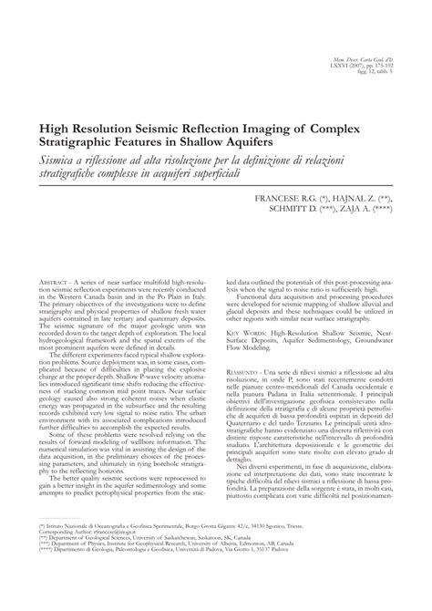 Pdf High Resolution Seismic Reflection Imaging Of Complex Stratigraphic Features In Shallow