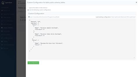 Index Advisor Experimenting With Different Configurations · Pganalyze