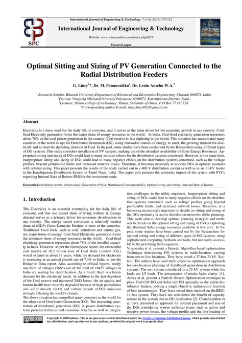 Pdf Optimal Sitting And Sizing Of Pv Generation Connected To The