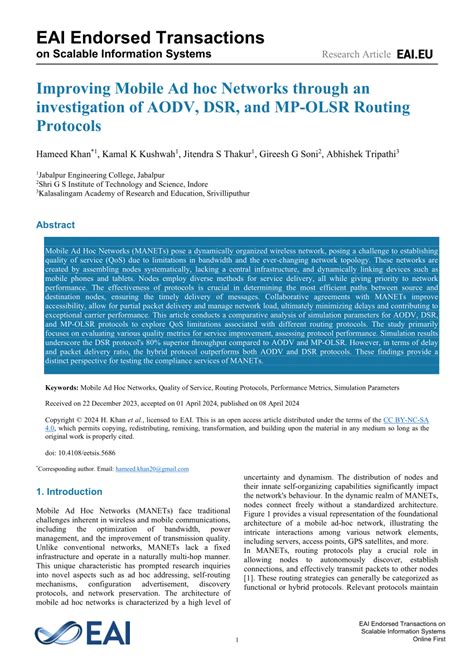 PDF Improving Mobile Ad Hoc Networks Through An Investigation Of AODV DSR And MP OLSR