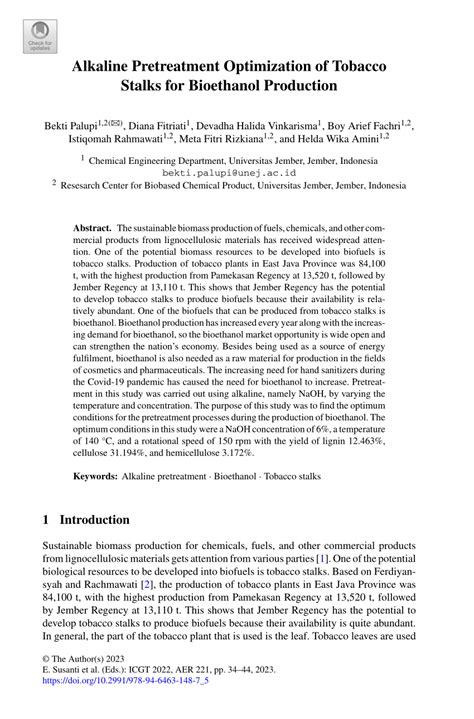 Pdf Alkaline Pretreatment Optimization Of Tobacco Stalks For Bioethanol Production