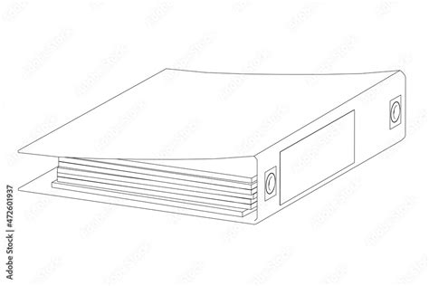 Contour Of Office Folder With Documents From Black Lines Isolated On White Background