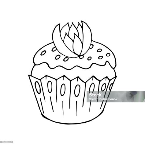 컵 케이크 선형 아이콘 꽃 손으로 그리기 스타일에 머핀 벡터 그림입니다 윤곽 도면 색칠 공부 기호 귀여운에 대한 스톡 벡터 아트 및 기타 이미지 Istock