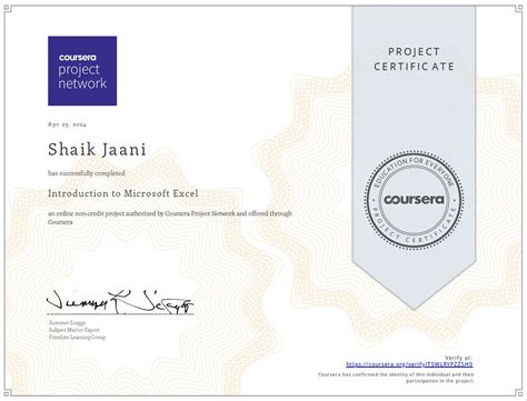 Microsoftexcel Coursera Continuouslearning Shaik Jaani