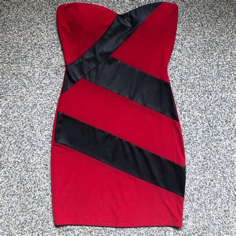 Sexy Strapless Black Faux Leather And Red Mini Depop