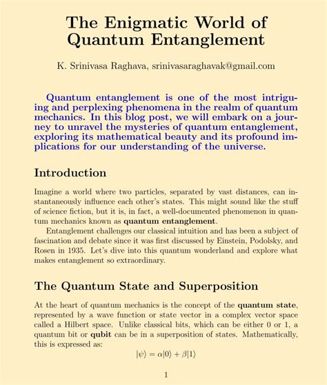 Quantumphysics Mathematics Quantumentanglement Srinivasa Raghava K