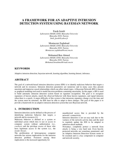 Pdf A Framework For An Adaptive Intrusion Detection System Using