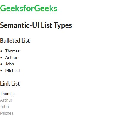 Semantic UI List Types GeeksforGeeks