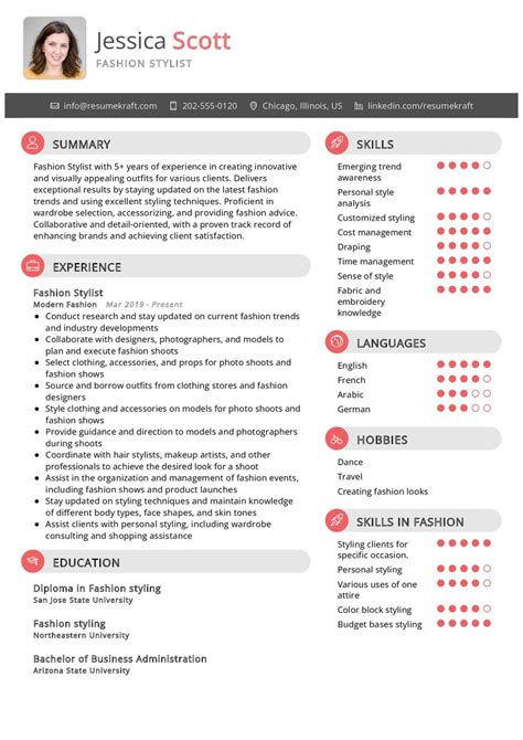 Fashion Stylist Cv Sample In 2025 Resumekraft