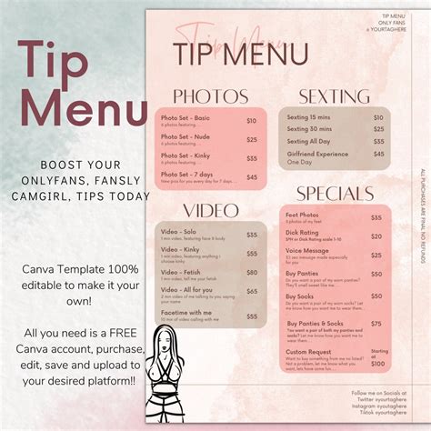 Editable Of Tip Menu Template Bdsm Seduction Canva Etsy