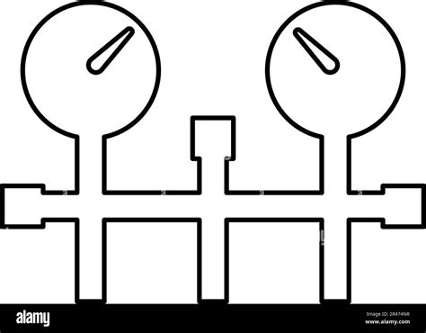 Pressure Gauge And Pipes Manometer Pressure Meter Or Vacuum Gauge Contour Outline Line Icon