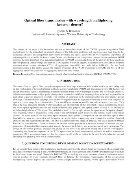 Pdf Optical Fiber Transmission With Wavelength Multiplexing â
