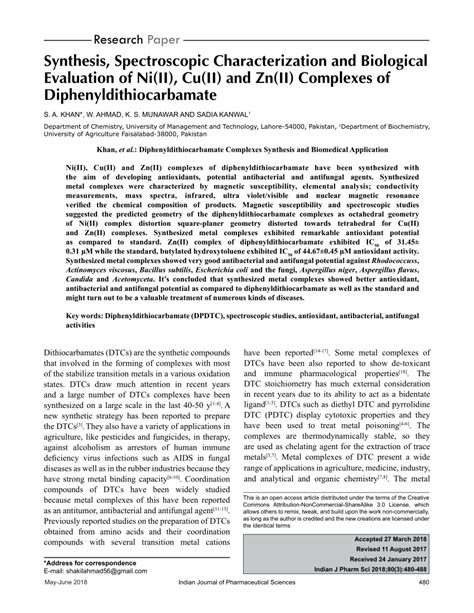 Pdf Synthesis Spectroscopic Characterization And Biological Evaluation Of Niii Cuii And