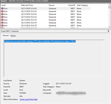 windows a fatal error occurred while creating a tls client credential