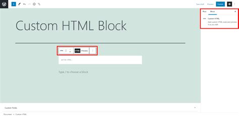 how to use the wordpress custom html block