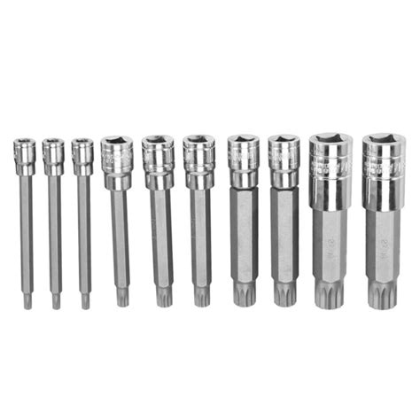 10 Piece 4 Inch Spline Tip Bit Socket Set M Type Universal Sleeve M4 M18 Triple Square Spline