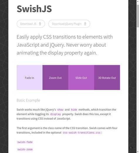 Swishjs · A Css Animation Framework For Javascript Applications