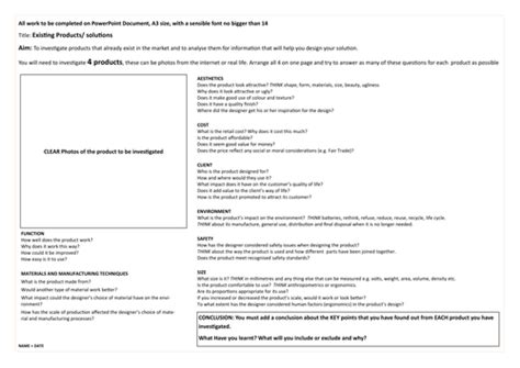 Igcse Design Technology Coursework Guidance Teaching Resources