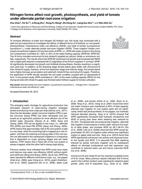 Pdf Nitrogen Forms Affect Root Growth Photosynthesis And Yield Of Tomato Under Alternate
