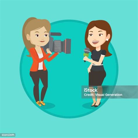 Tv 기자와 연산자 벡터 일러스트 레이 션 가정용 캠코더에 대한 스톡 벡터 아트 및 기타 이미지 가정용 캠코더 리포터 벡터 Istock