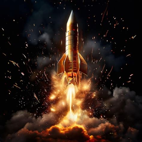 Rocket Starts From Computer Device Screen Spaceship Launch From Laptop Concept Of A Successful