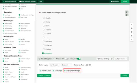 Display Option Logic Surveymars Help