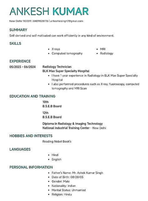 Hr Hiring Team I Am Looking For The Post Of Radiology Technician At