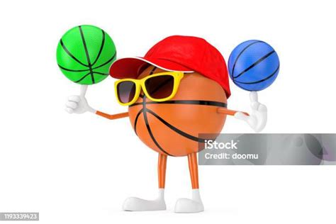 귀여운 만화 장난감 농구 공 스포츠 마스코트 사람 캐릭터 가위 다채로운 농구 공 3d 렌더링 거리에 대한 스톡 사진 및 기타 이미지 Istock