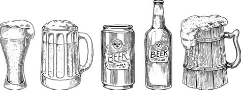 맥주 유리 찻잔 또는 옥 토 버 페스트의 병입니다 웹 초대 파티 또는 술집 메뉴에 대 한 오래 된 스케치와 빈티지 스타일에 그려진 잉크에에서 새겨져 있다 흰색 배경에 고립