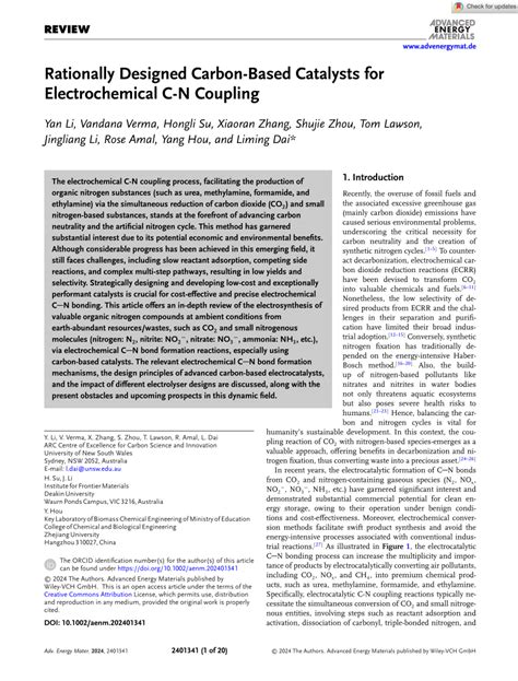 Pdf Rationally Designed Carbon‐based Catalysts For Electrochemical C‐n Coupling