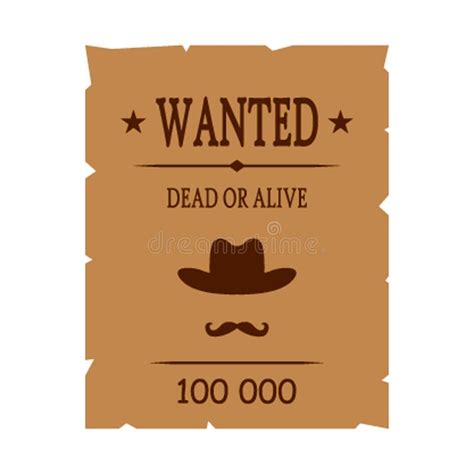 Retro Poster Wanted Offender For Reward Portrait Of The Killer Flat Vector Illustration Stock