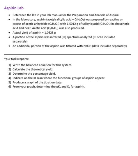 Solved Aspirin Lab Reference The Lab In Your Lab Manual For Chegg Com