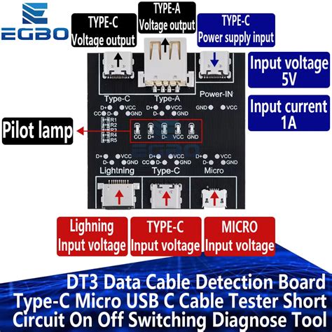 1 5pcs Dt3 Data Cable Detection Board Type C Micro Usb Cable Tester Short Circuit On 