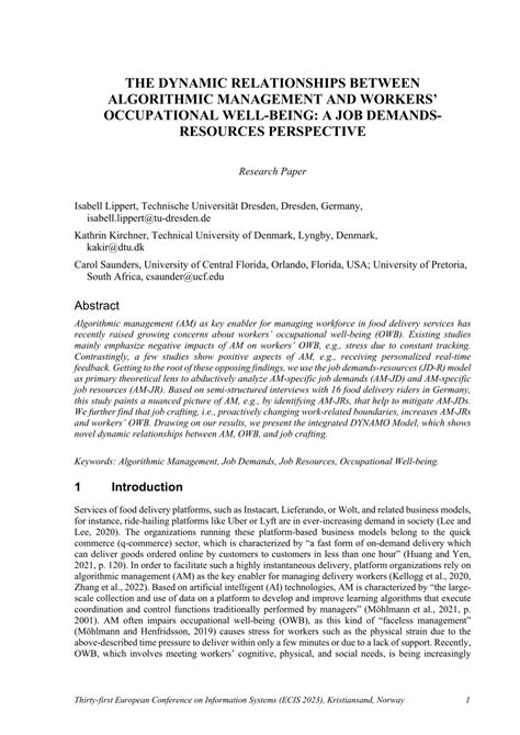 Pdf The Dynamic Relationships Between Algorithmic Management And Workers Occupational Well