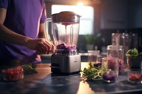 Premium Photo A Person Using A Highspeed Blender To Prepare A