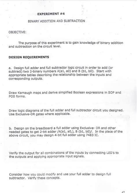 Solved EXPERIMENT BINARY ADDITION AND SUBTRACTION Chegg