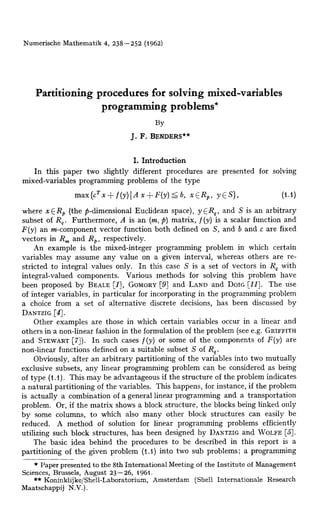 Partitioning Procedures For Solving Mixed Variables Programming