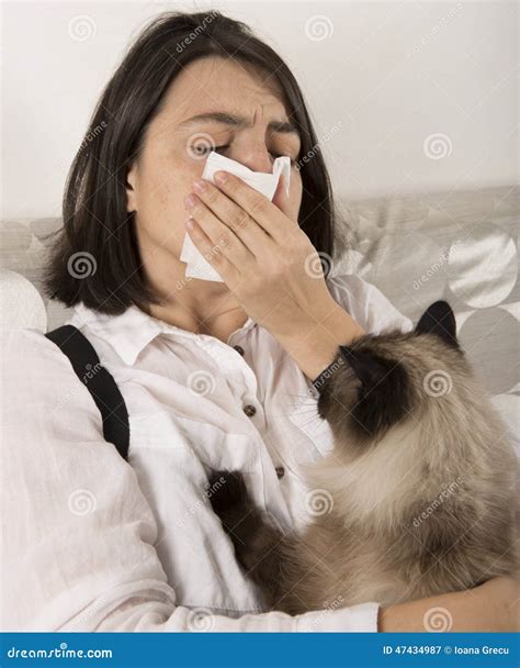 Woman With Cat Allergy Stock Image Image Of Furry Woman 47434987