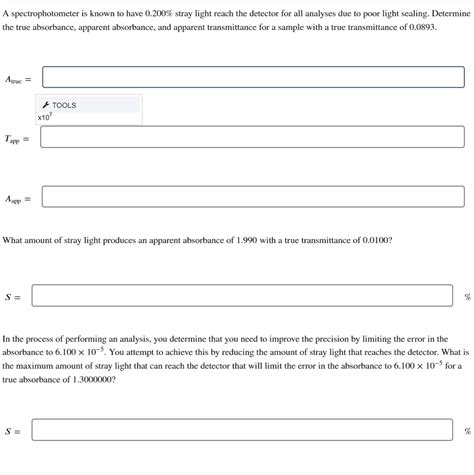 Solved A Spectrophotometer Is Known To Have 0 200 Stray
