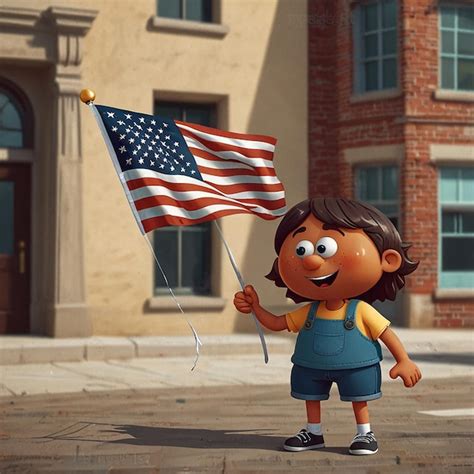 Cartoon Holding Us Flag For Us Independent Day Cartoon America
