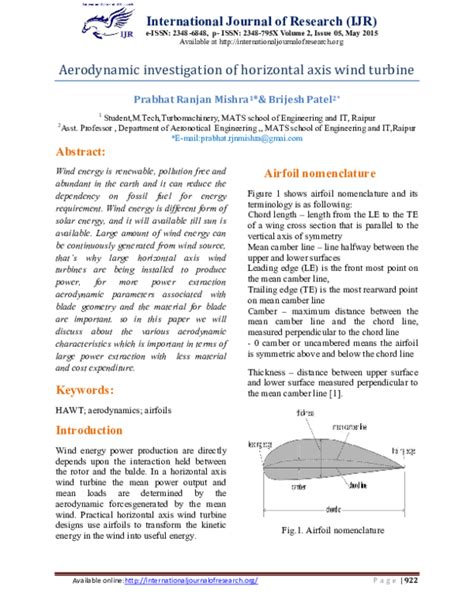Pdf Aerodynamic Investigation Of Horizontal Axis Wind Turbine