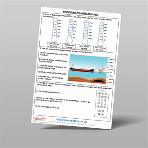 Year 5 Negative Numbers Homework Resource Classroom Secrets