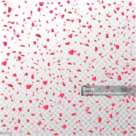 투명 한 배경에서 떨어지는 심장 색종이 심장의 모양에의 꽃 꽃잎 인사말 카드 청첩장 선물 패키지 색종이 색깔 발렌타인 데이 배경입니다 벡터 일러스트 레이 션 0명에 대한