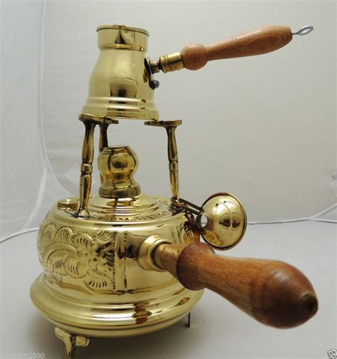 1 Handmade Brass Turkish Coffee Maker Alcohol Burner And Pot Ibrik