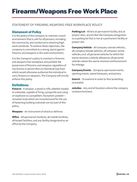 Fillable Online Sample Firearms And Weapons Free Workplace Policy Fax Email Print Pdffiller