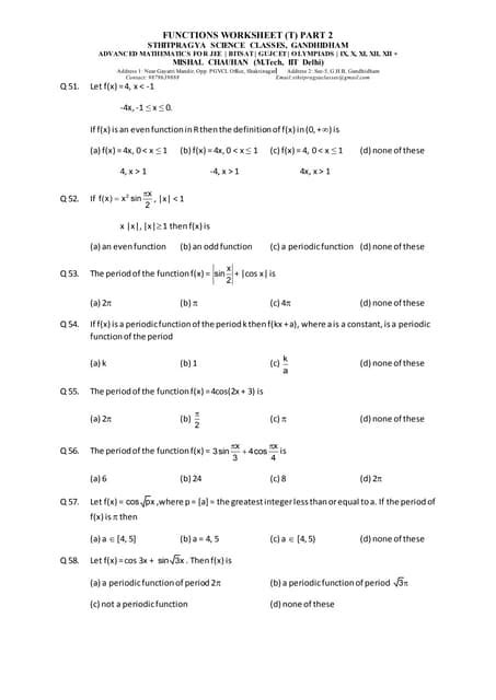 Functions Revision Worksheet T Part 2 Docx